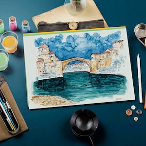 Stari Most Sketch Print, Herzegovina Souvenir, Mostar Art, Large Framed ...