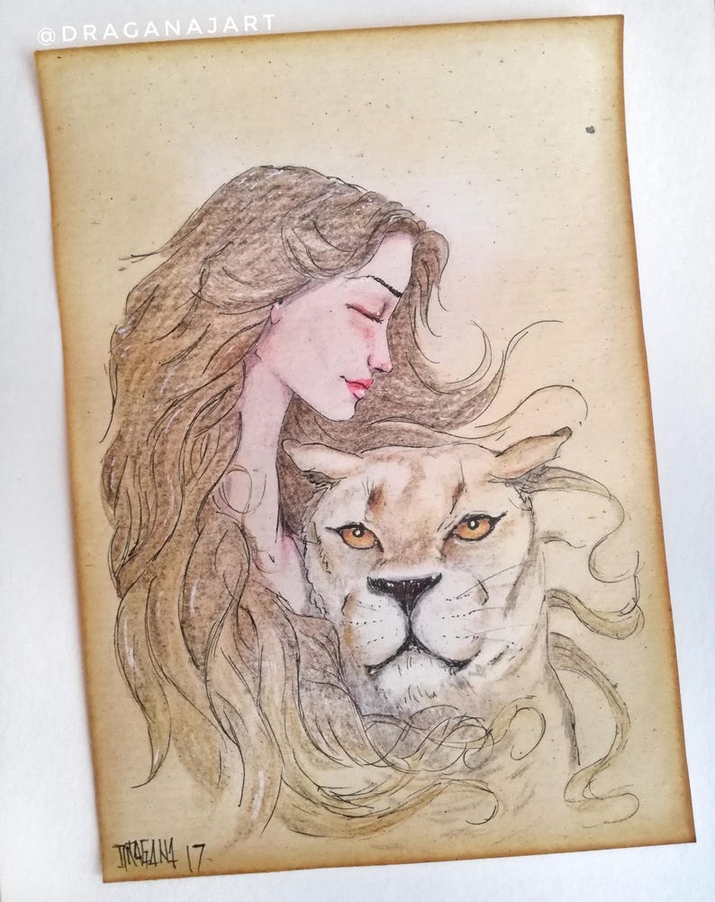 Lioness Woman Art Original Artwork Woman Drawing Lion - Etsy