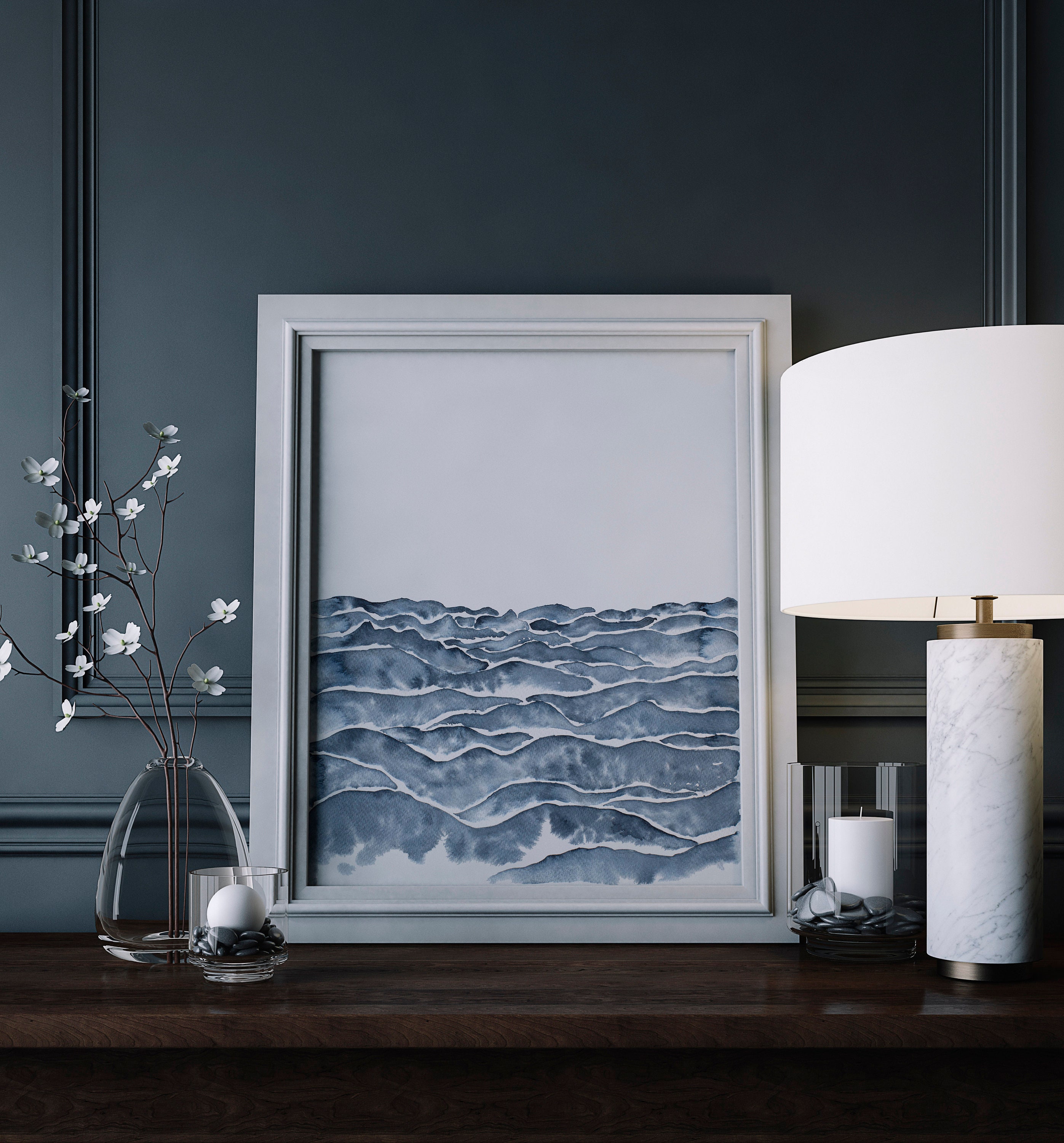 Sea Sand Painting Abstract Ocean Art Beach Decor Print Blue | Etsy