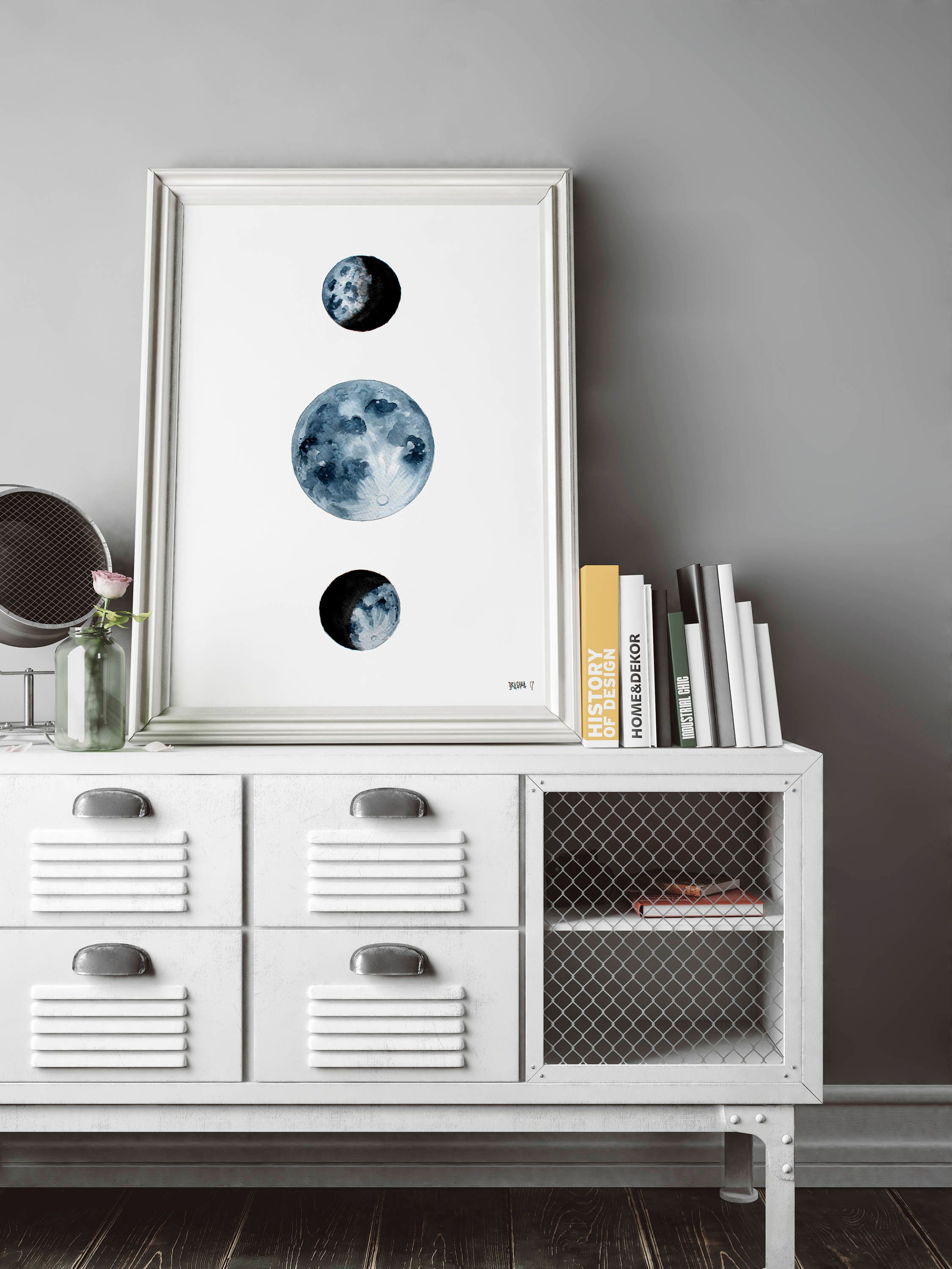 Moon Phases Print, Full Moon Painting, Blue Moon Print, Large Framed ...