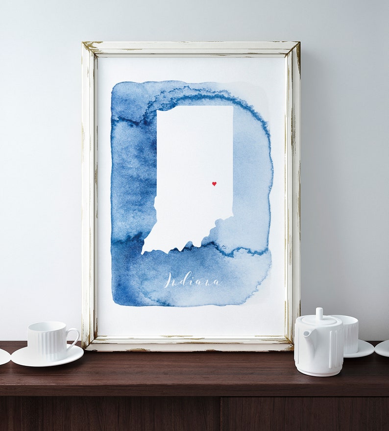 Indiana Map Silhouette Art Print Framed Artwork Indiana Wall - Etsy