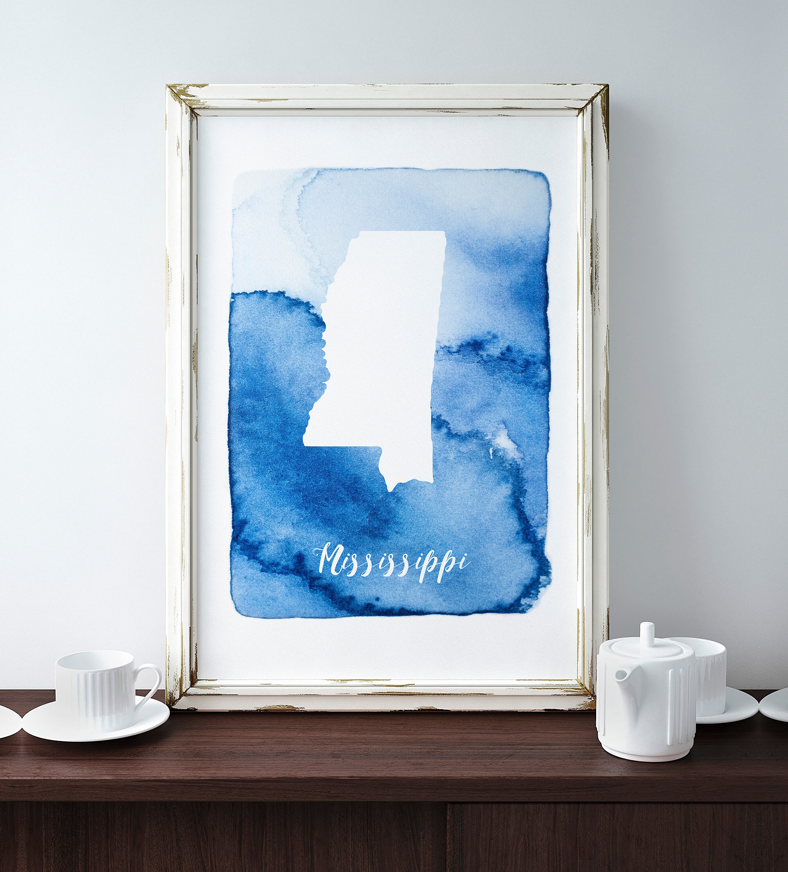 Mississippi Map Silhouette Art Print Framed Artwork | Etsy