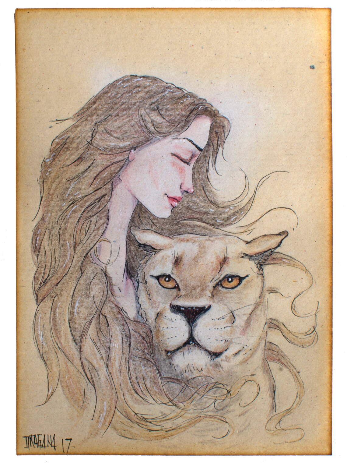Lioness Woman Art Original Artwork Woman Drawing Lion - Etsy