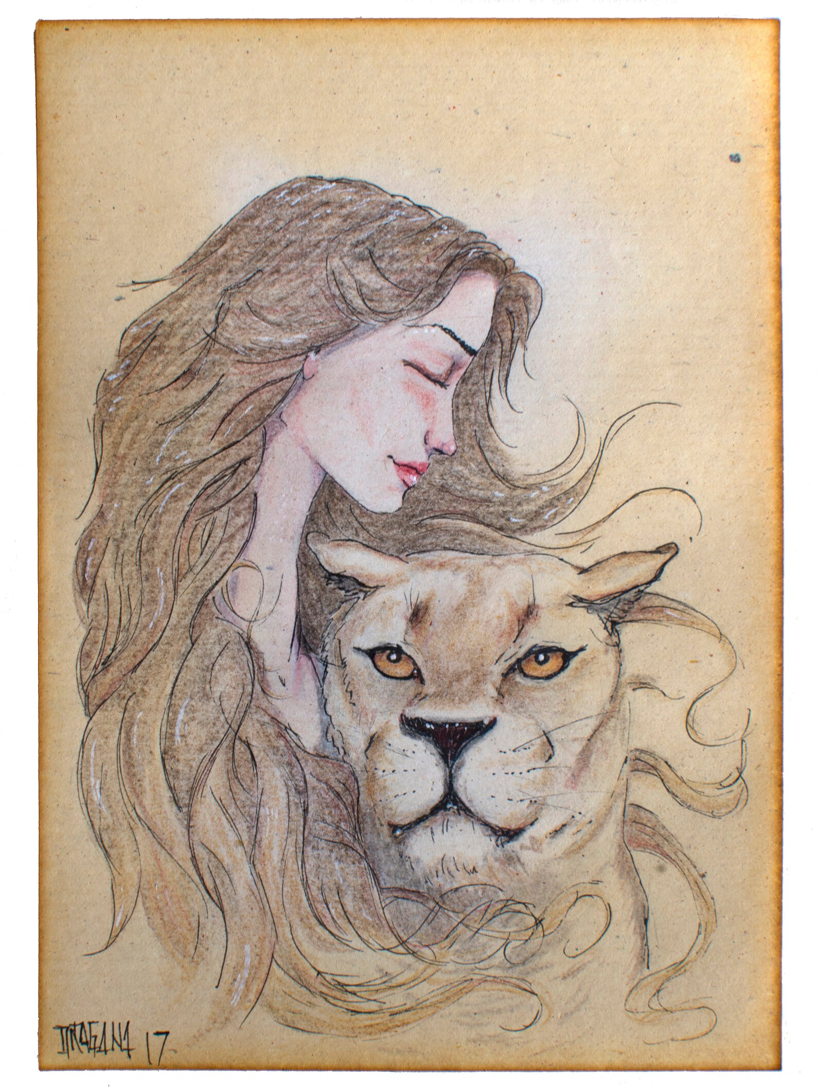 Lioness Woman Art Original Artwork Woman Drawing Lion - Etsy