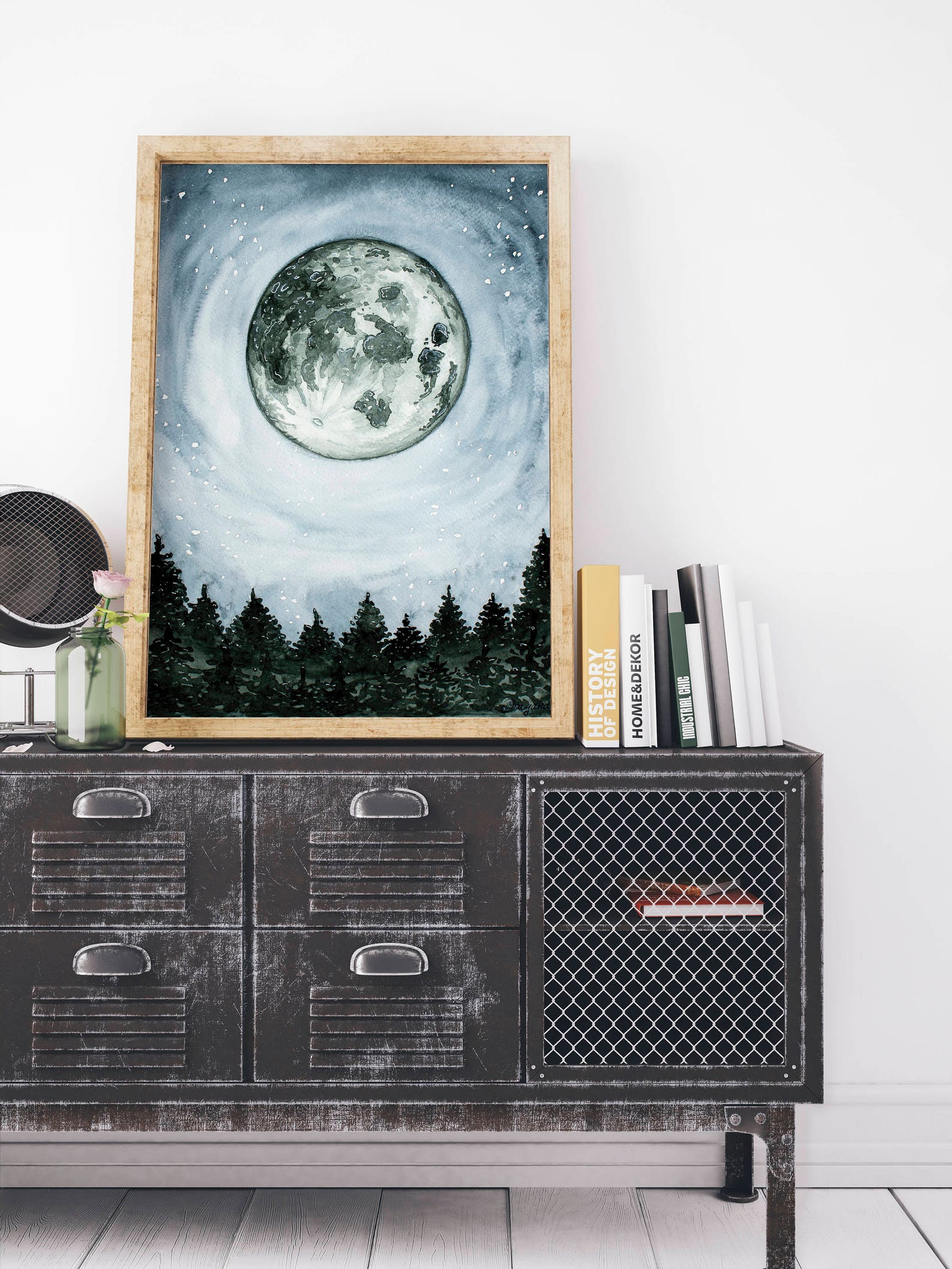 Moon Print Forest Painting Full Moon Print Large Framed | Etsy