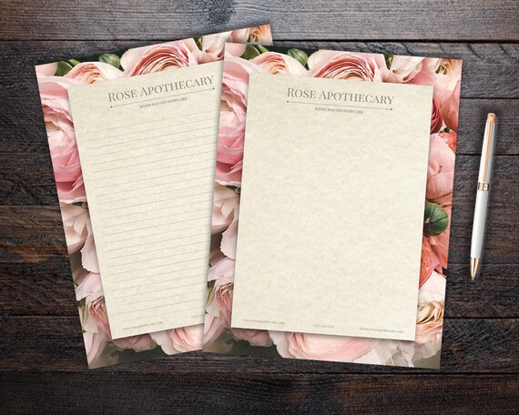 Rose & Parchment Printable Custom Letterhead / Stationary / - Etsy