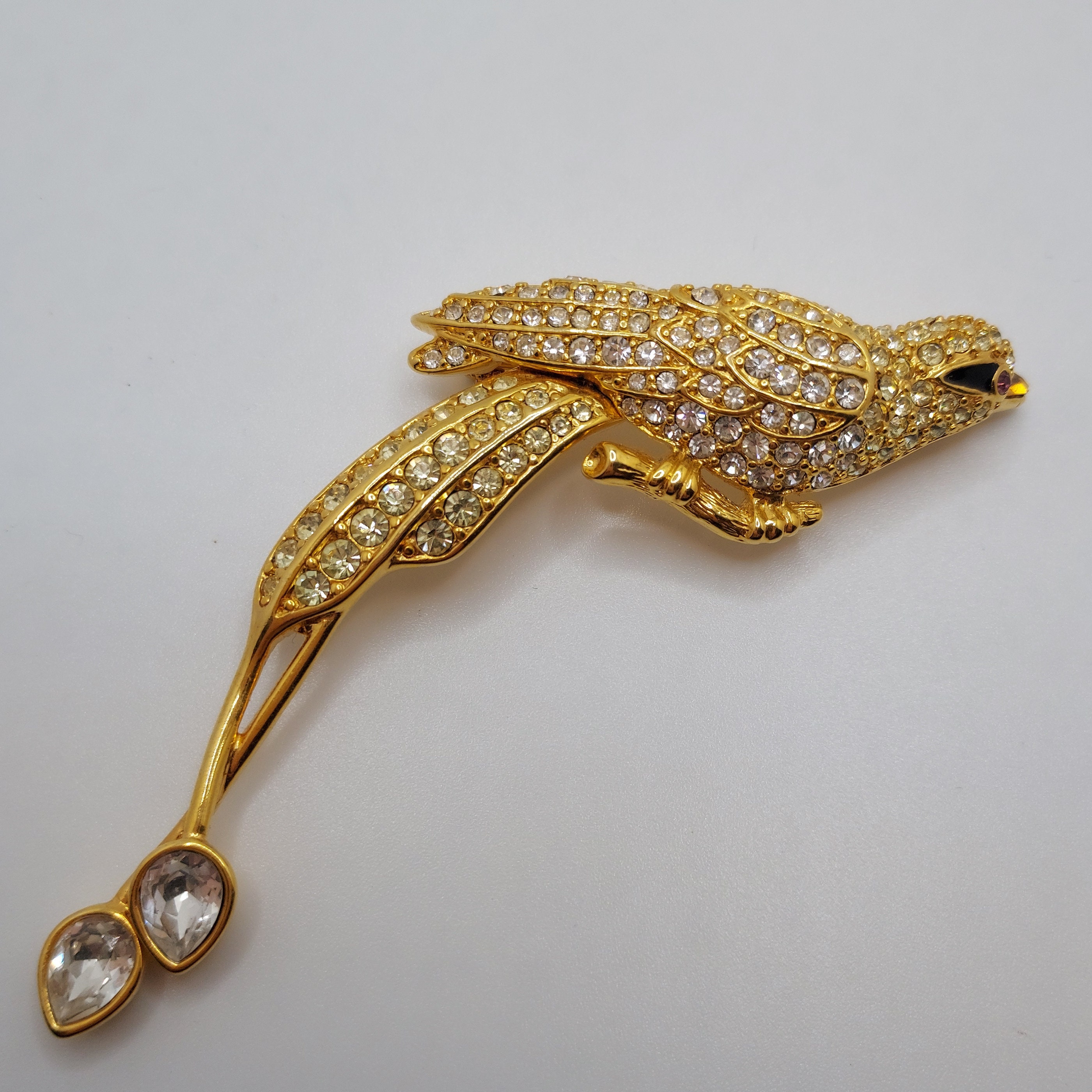 Nolan Miller Bird of Paradise Brooch, Diamanté Crystal Rhinestone ...
