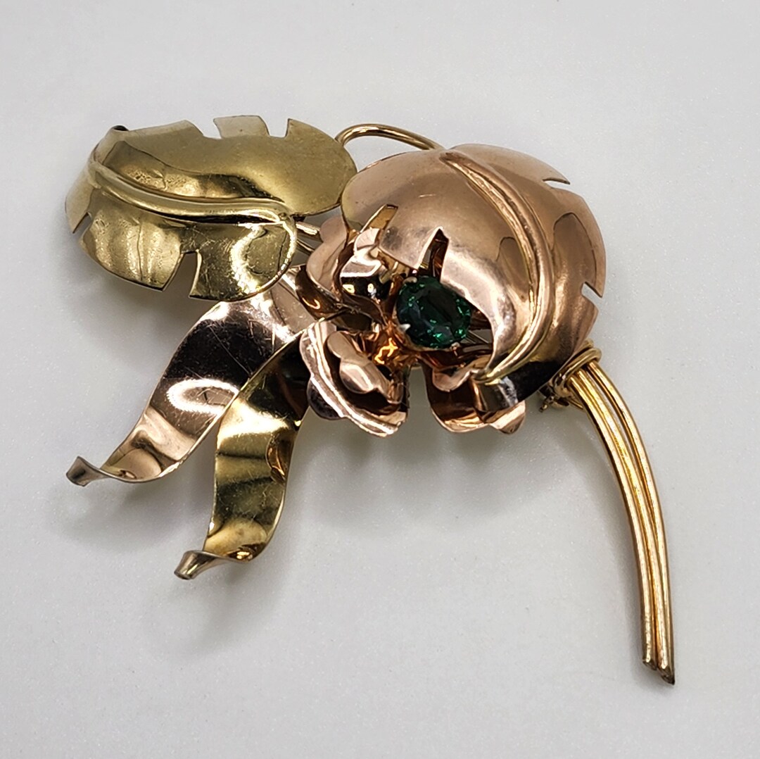 Incredible HARRY ISKIN Flower Brooch 1/20 10K Rose & Yellow Gold Filled ...