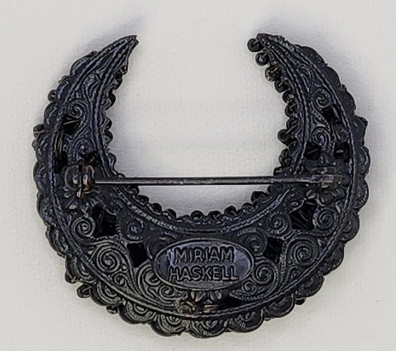 Miriam Haskell Brooch, Victorian Jet Black Seed Bead Crescent Moon - Etsy