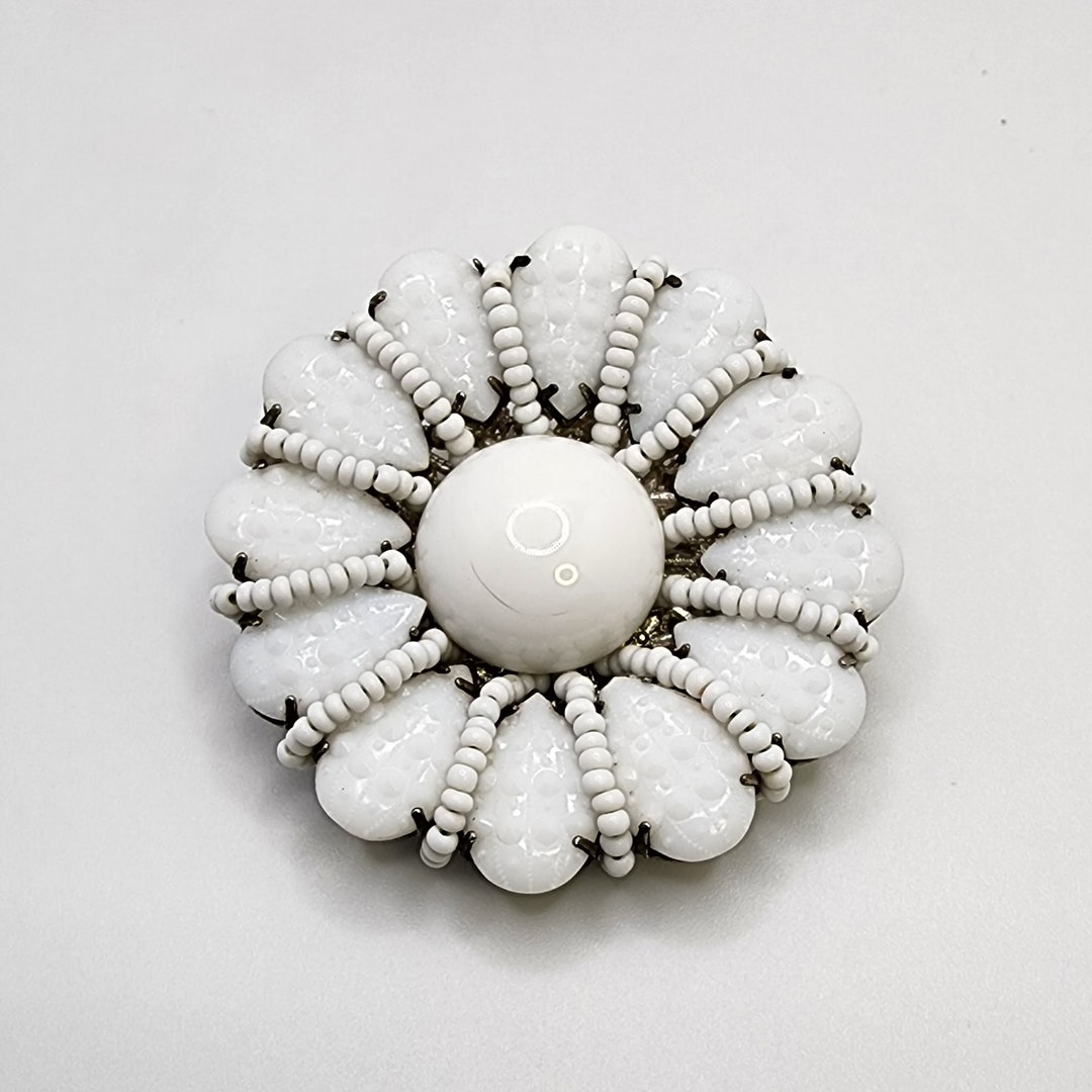 MIRIAM HASKELL Brooch Vintage Jewelry Lover Gift Mid Century Milk Glass ...