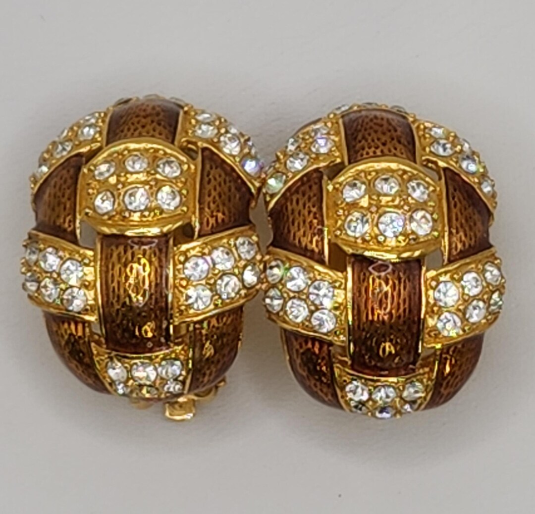 Gorgeous JOAN RIVERS Earrings Rich Bronze Brown Enamel With Diamanté ...