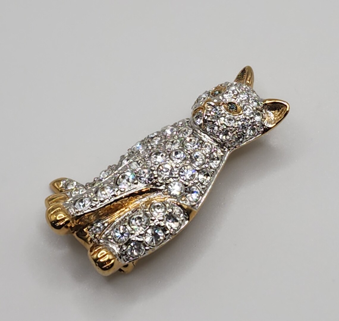 CAROLEE Cat Brooch A Fanciful Feline Diamanté Crystal Cat Lover Gift ...