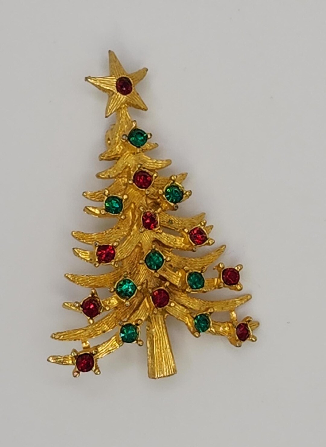 MYLU Christmas Tree Brooch Golden Ruby Red & Emerald Green Crystal ...
