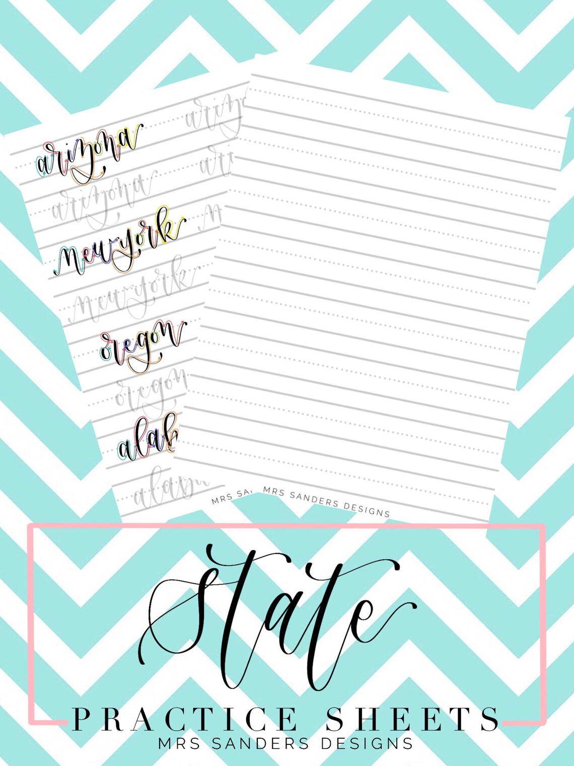 States Brush Lettering Worksheets, Calligraphy Lettering Guide ...