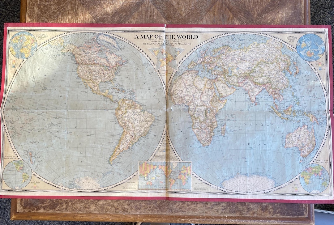 1941 & 1943, A Map of the World; Northern and Southern Hemispheres [two ...