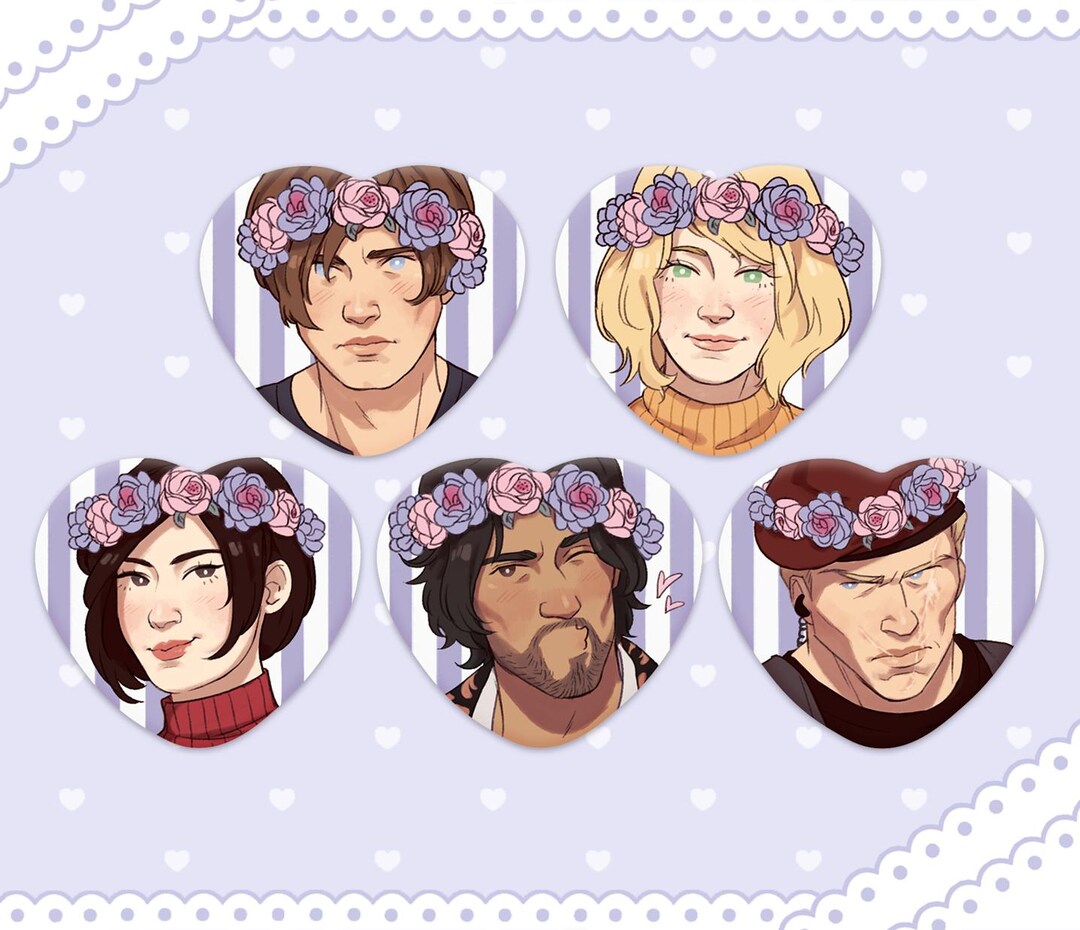 Resident Evil Flower Crown Heart Buttons - Etsy