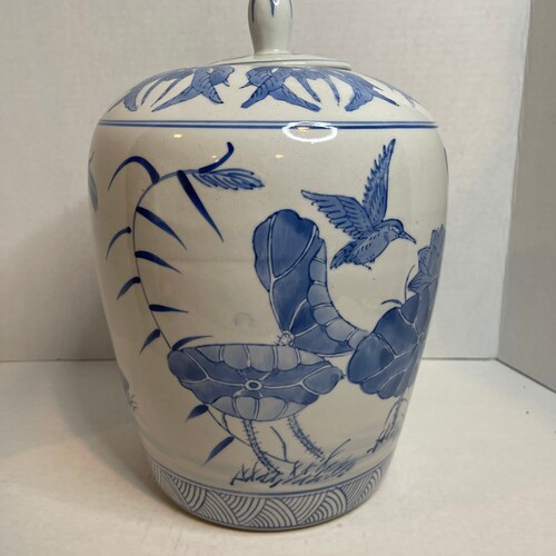 Blue and White Porcelain Floral Bird Motif Ginger Jar 9 - Etsy