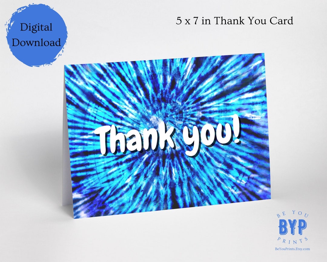Thank You Card Printable, Tie Dye Download, Blue Tie Dye, Greeting Card ...
