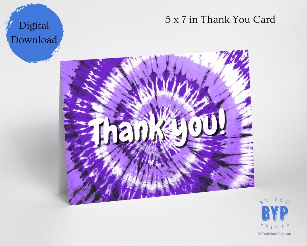 Thank You Card Printable, Purple Download, Purple Tie Dye, Greeting ...