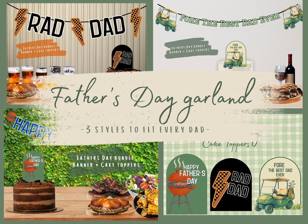 Father's Day Banner & Cake Topper: Golf, BBQ, Rad Dad Themes - Etsy