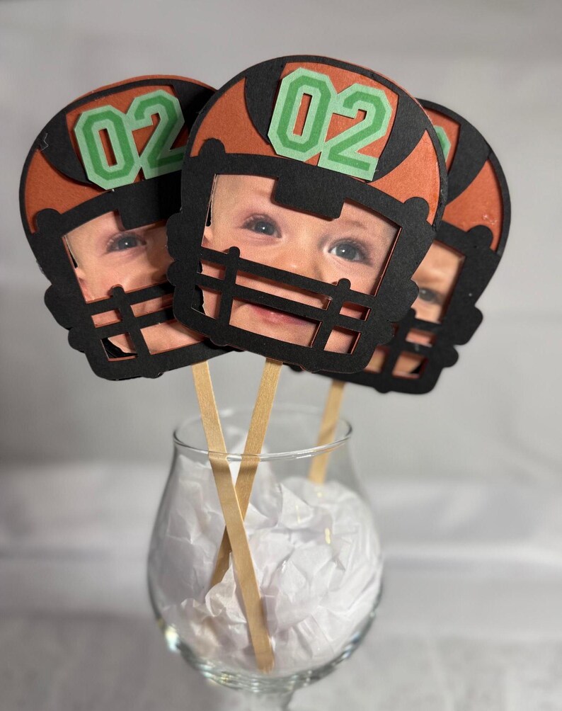 Customizable Football Helmet Cake Topper & Picture Frame Set of 6 ...