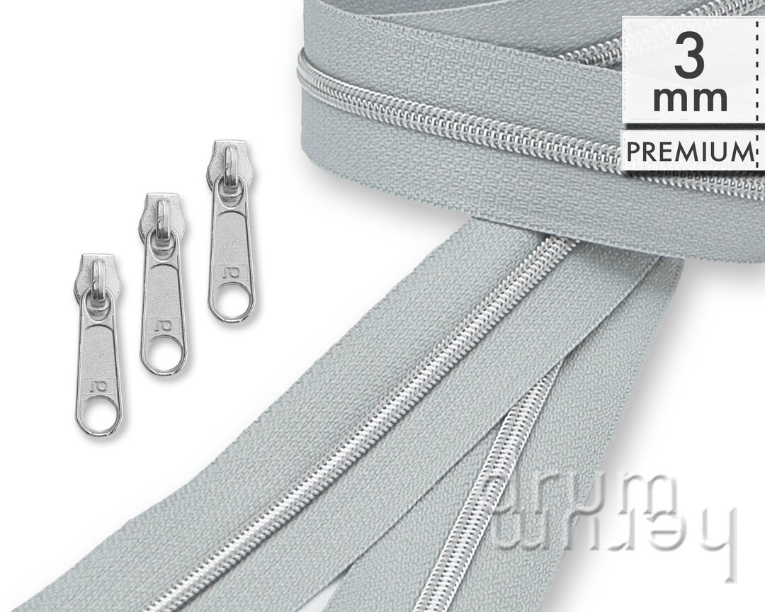 1 M Zipper 3 Mm PREMIUM Metallized Incl. 3 Sliders Light Gray - Etsy