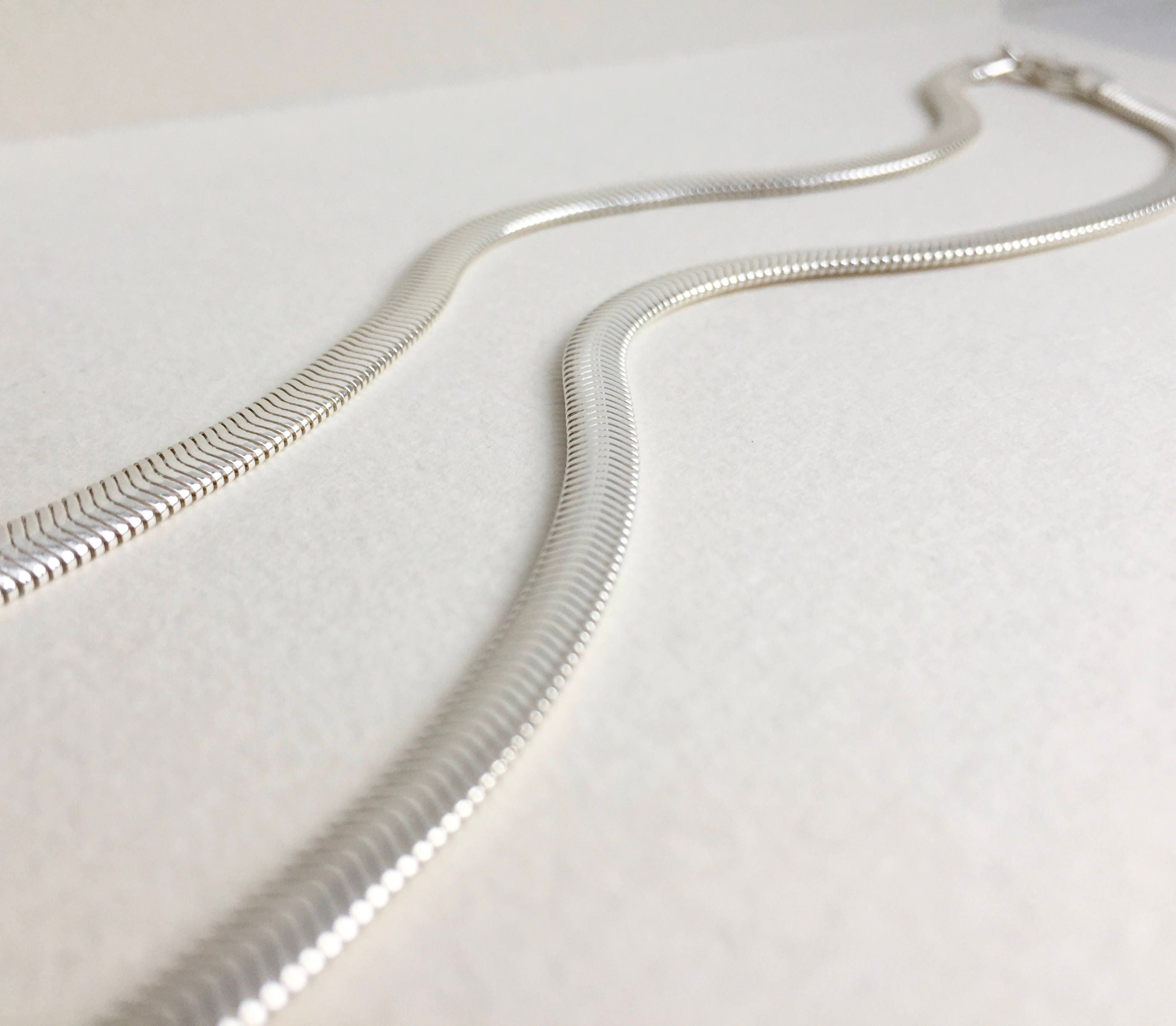 Sterling Silver Flat Snake Chain Necklace: Minimalist Necklet - Etsy UK