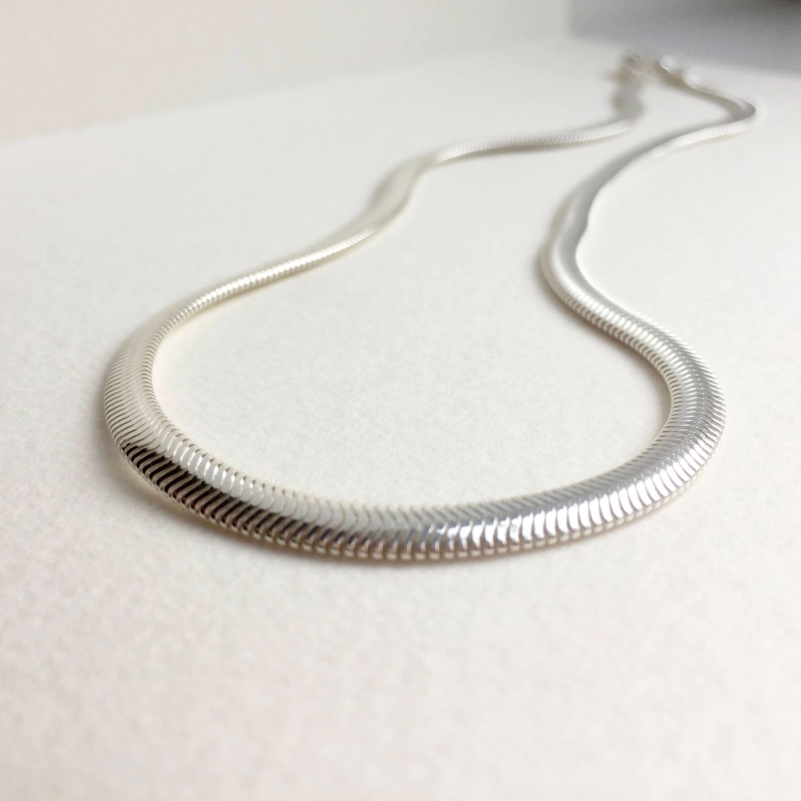 Sterling Silver Flat Snake Chain Necklace: Minimalist Necklet - Etsy UK