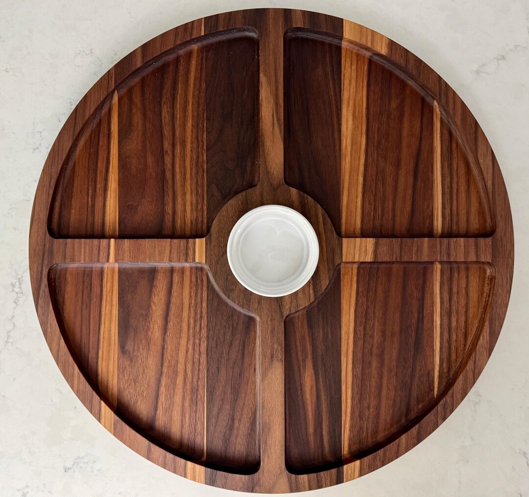 Walnut Lazy Susan 20 X 1/14 Inch Serving Tray With Dish - Etsy