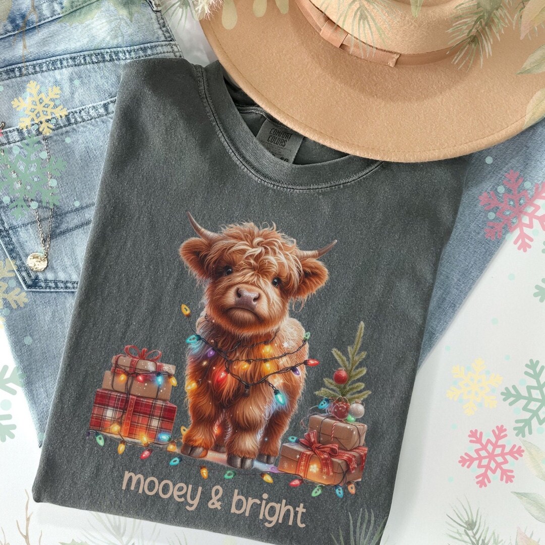 Comfort Colors Cow Christmas Shirt, Christmas Cow T-shirt, Highland Cow ...