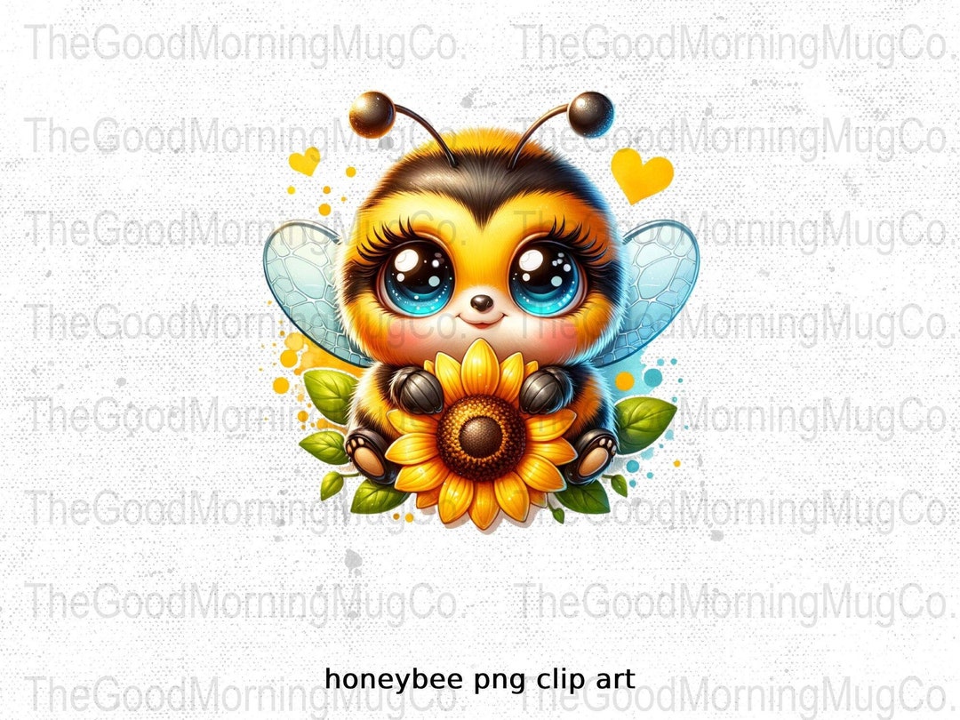 Cute Honeybee Clip Art, Adorable Bee With Sunflower, Digital Download ...