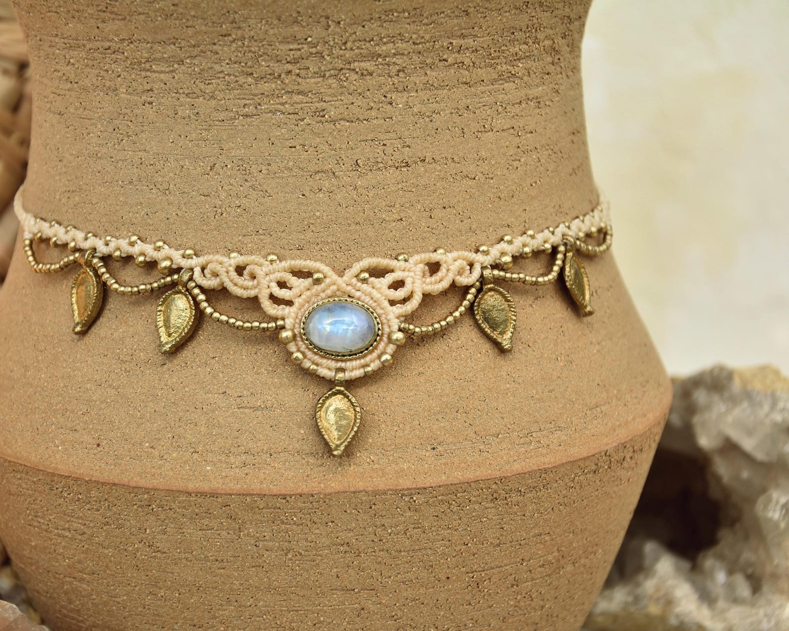 Moonstone Choker Necklace | Choker Macrame Necklace | Gold Chain Choker ...