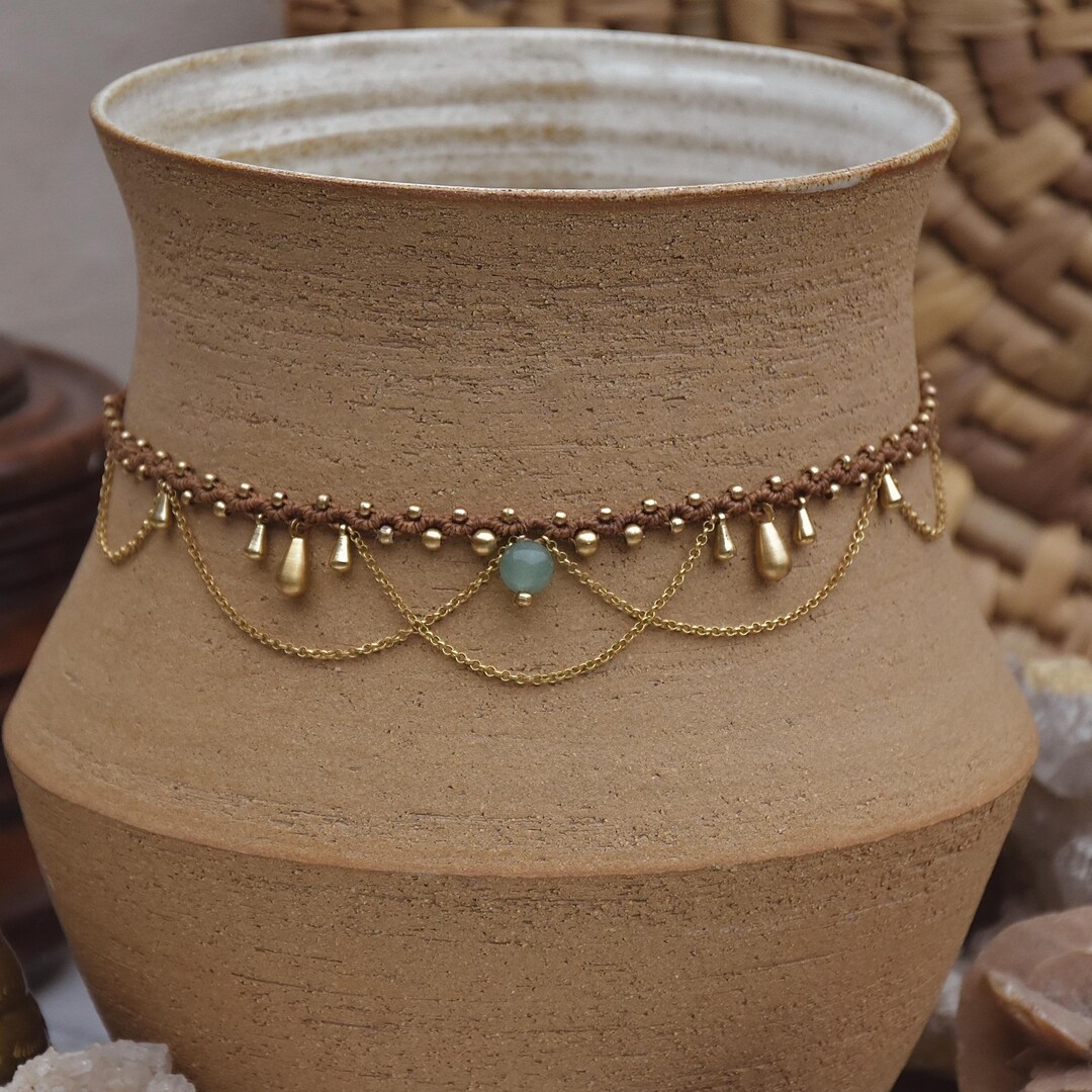 Gemstone Choker Necklace | Dainty Gold Chained Macrame Choker | Custom ...