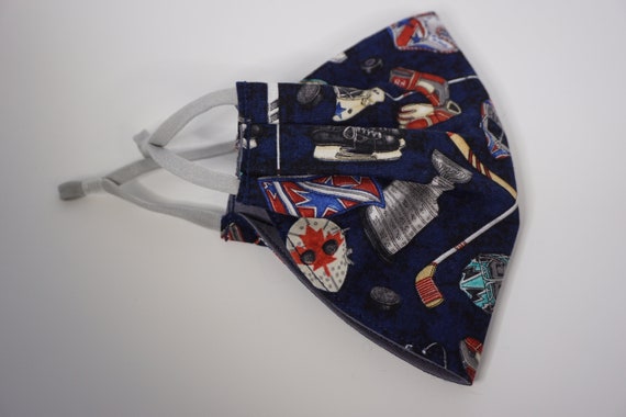Hockey Print Cloth Face Mask Curvy Pleated Style With | Etsy