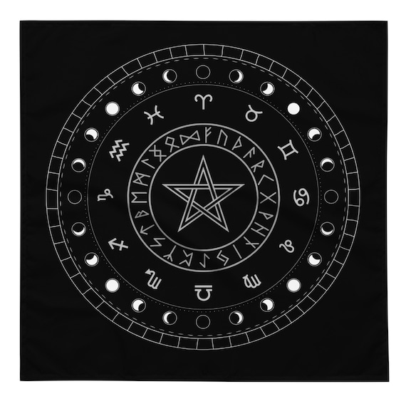 Witchy Pagan Rune Pentagram Tarot Card Cloth Moon Phases - Etsy