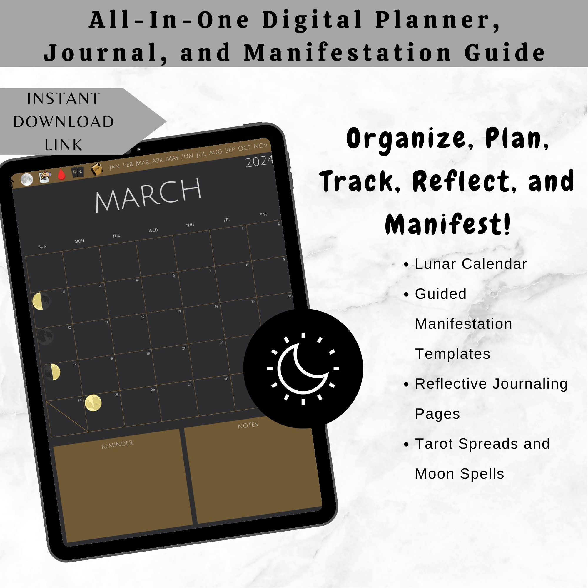 Manifestation Journal Planner 2024 & 2025, Moon Calendar, Self-care ...