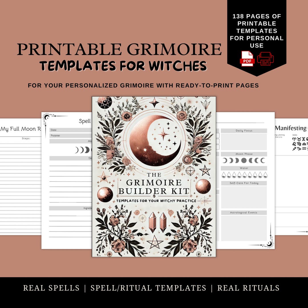 Printable Grimoire Pages, Book of Shadows Templates for Witches ...