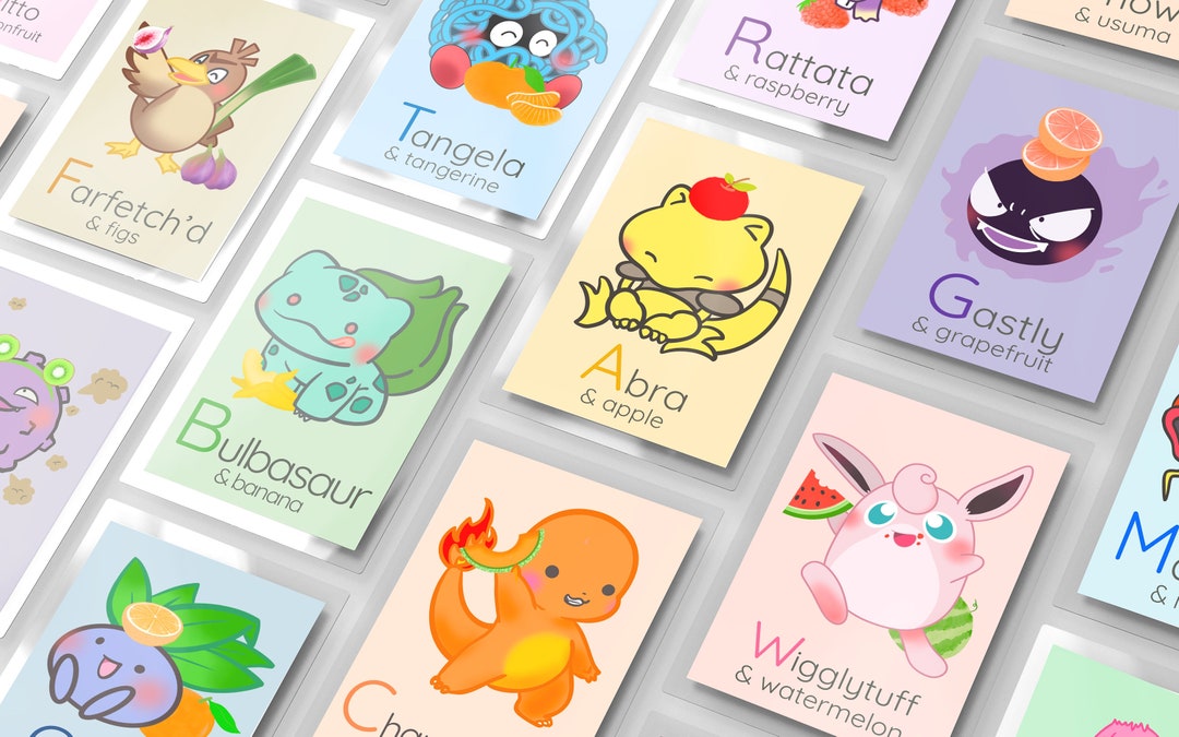 PRINTABLE Pokemon Alphabet Flashcard, Fruit Alphabet, Double-sided, Fan ...