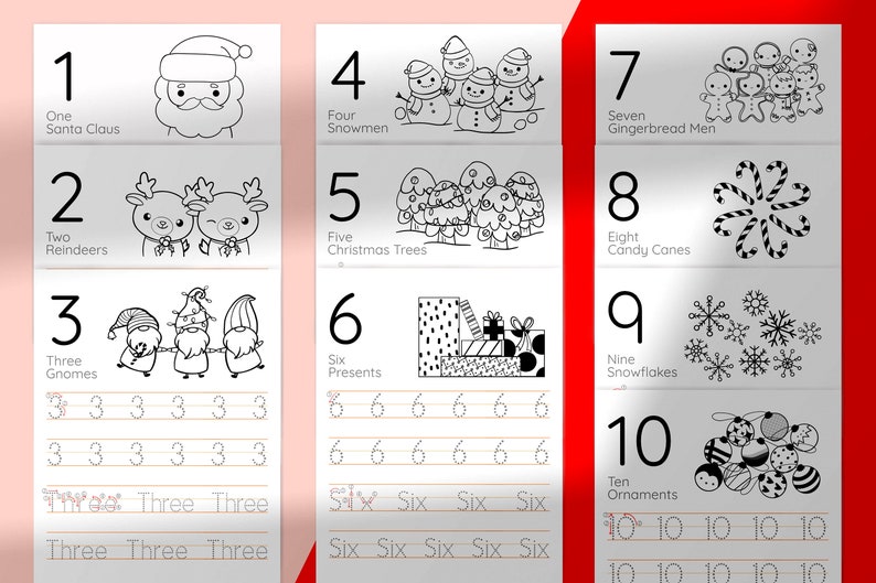 Christmas Tracing Sheets, 1-10 Tracing Sheets, Black & White, Number ...