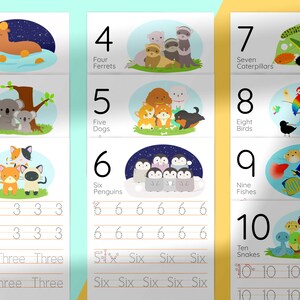 1-10 Tracing Sheets, Number Tracing Sheets, Animal Tracing Sheets, Cute ...