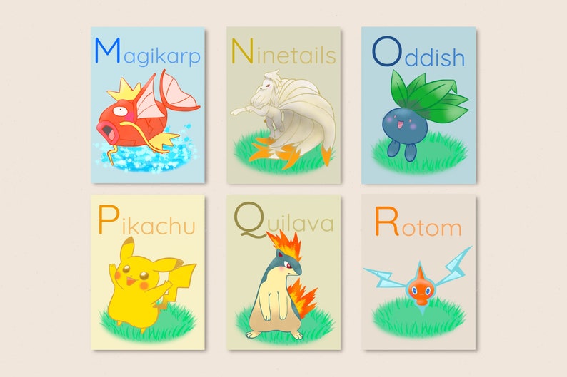 PRINTABLE Pokemon Alphabet Flashcard, Double-sided, Fan Art, Digital ...