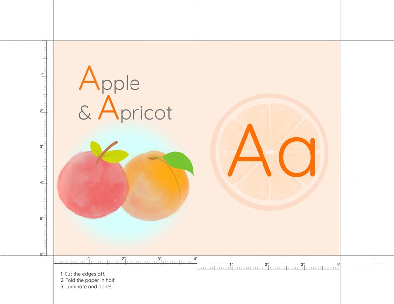 Fruit Alphabet Flashcard, Double-sided, ABC, Flash Card, Watercolor ...