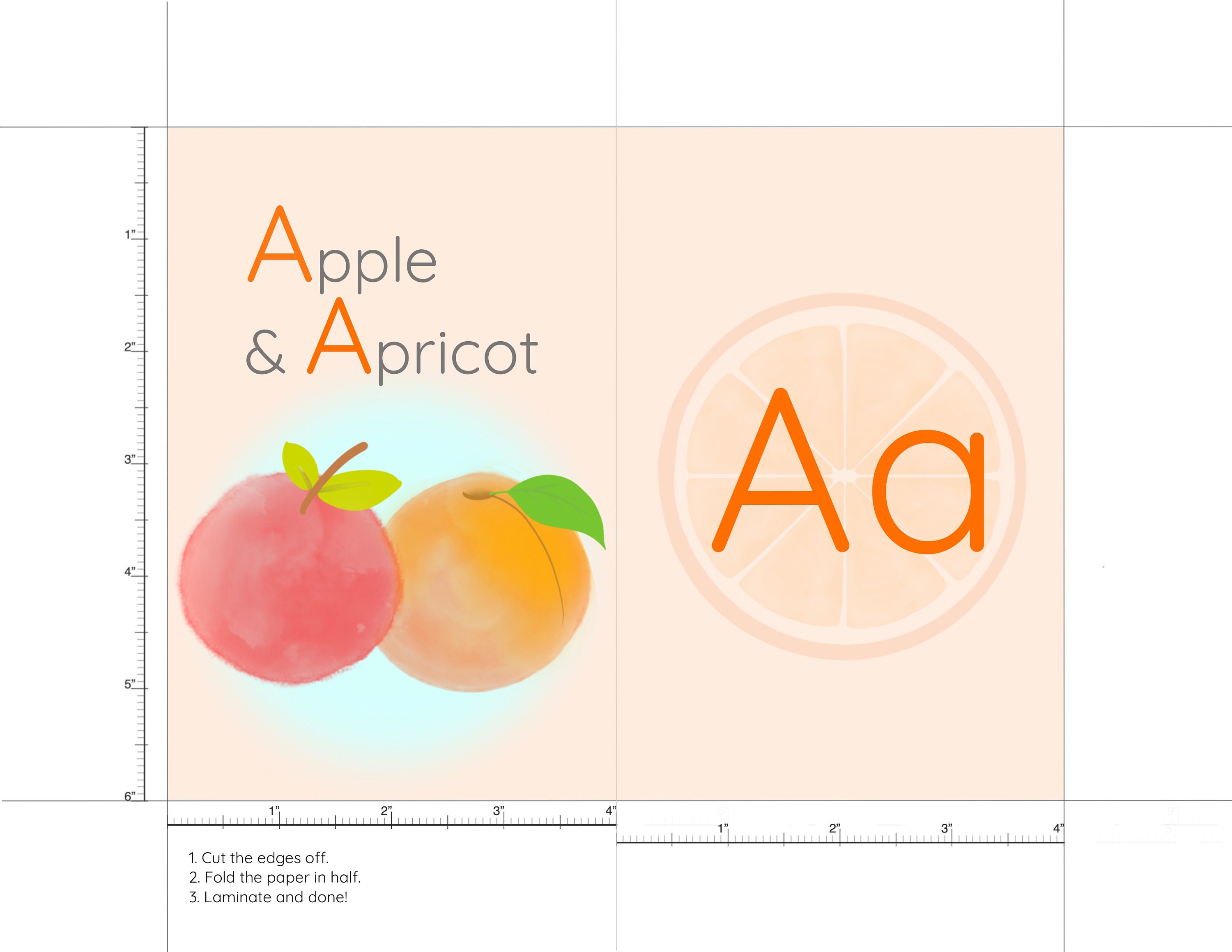 Fruit Alphabet Flashcard, Double-sided, ABC, Flash Card, Watercolor ...