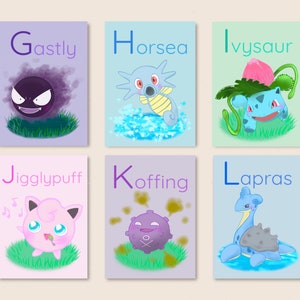 PRINTABLE Pokemon Alphabet Flashcard, Double-sided, Fan Art, Digital ...