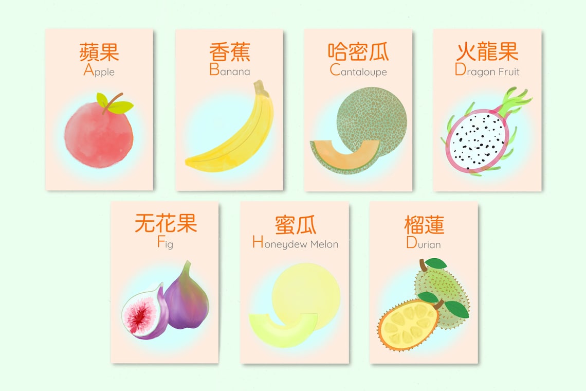 PRINTABLE Chinese Fruit Flashcard, HK, Hong Kong, Fruit, Traditional ...
