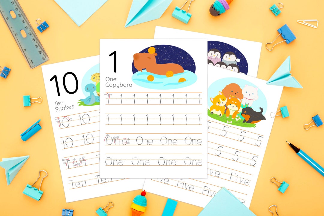 1-10 Tracing Sheets, Number Tracing Sheets, Animal Tracing Sheets, Cute ...