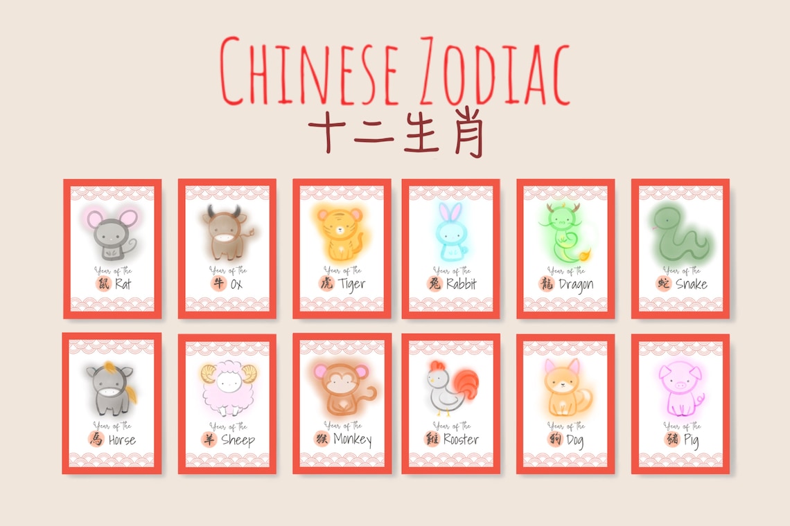 PRINTABLE Chinese Zodiac Flashcard, 2 Types, Double-sided, Year of the ...