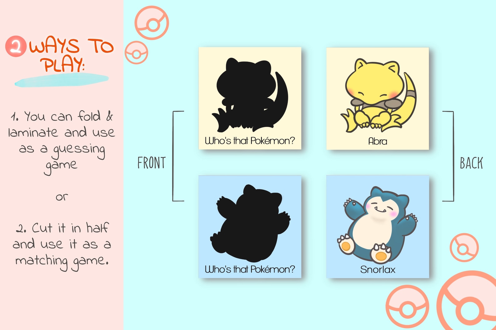 Who's That Pokemon, Flashcard, Guessing Game, Contrast Card, Pokemon ...