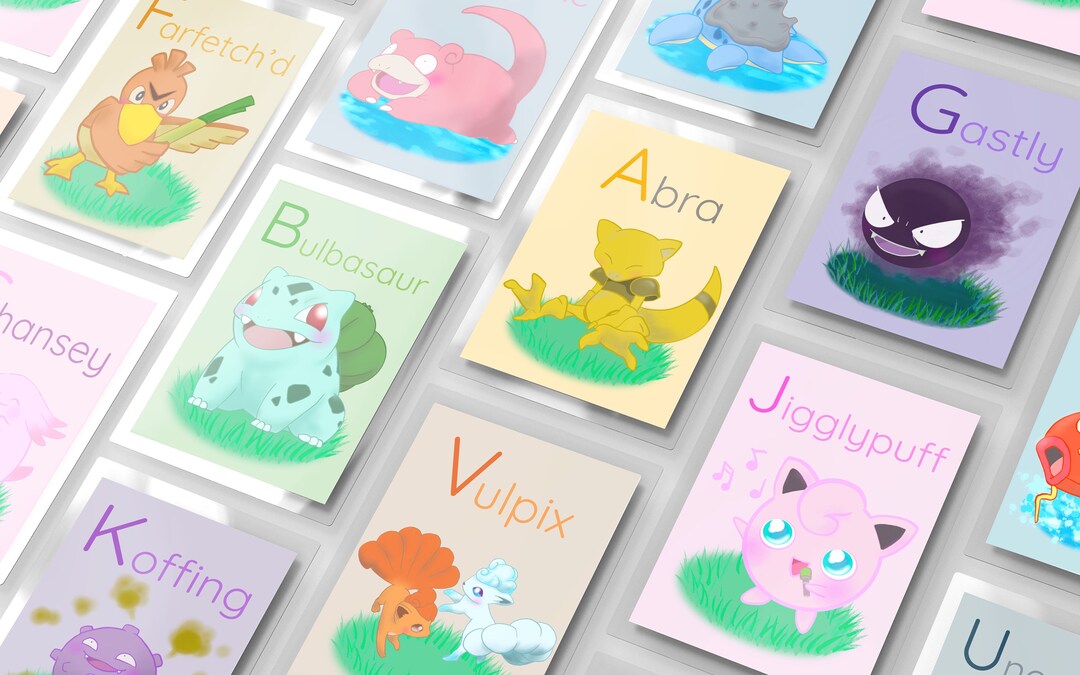 PRINTABLE Pokemon Alphabet Flashcard, Double-sided, Fan Art, Digital ...