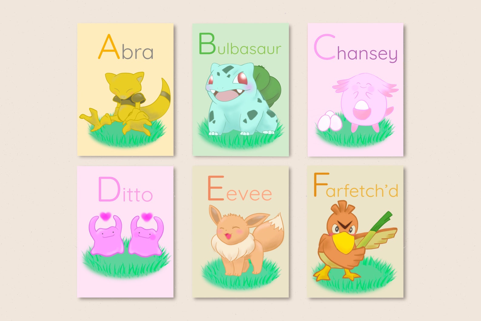 PRINTABLE Pokemon Alphabet Flashcard, Double-sided, Fan Art, Digital ...